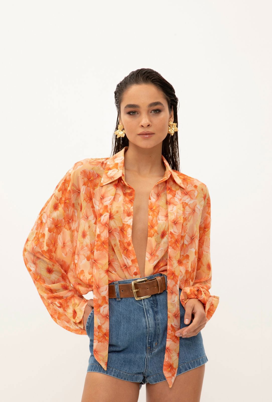 Orange Hibiscus One Size Shirt | Vassia Kostara