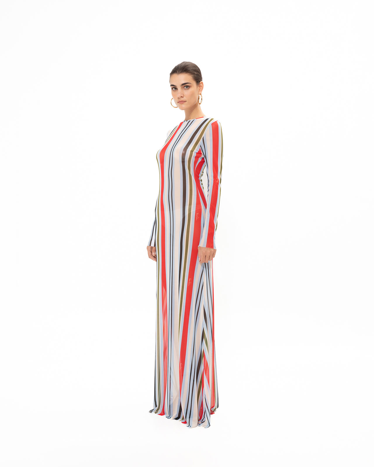 RED STRIPED MESH DRESS | Vassia Kostara