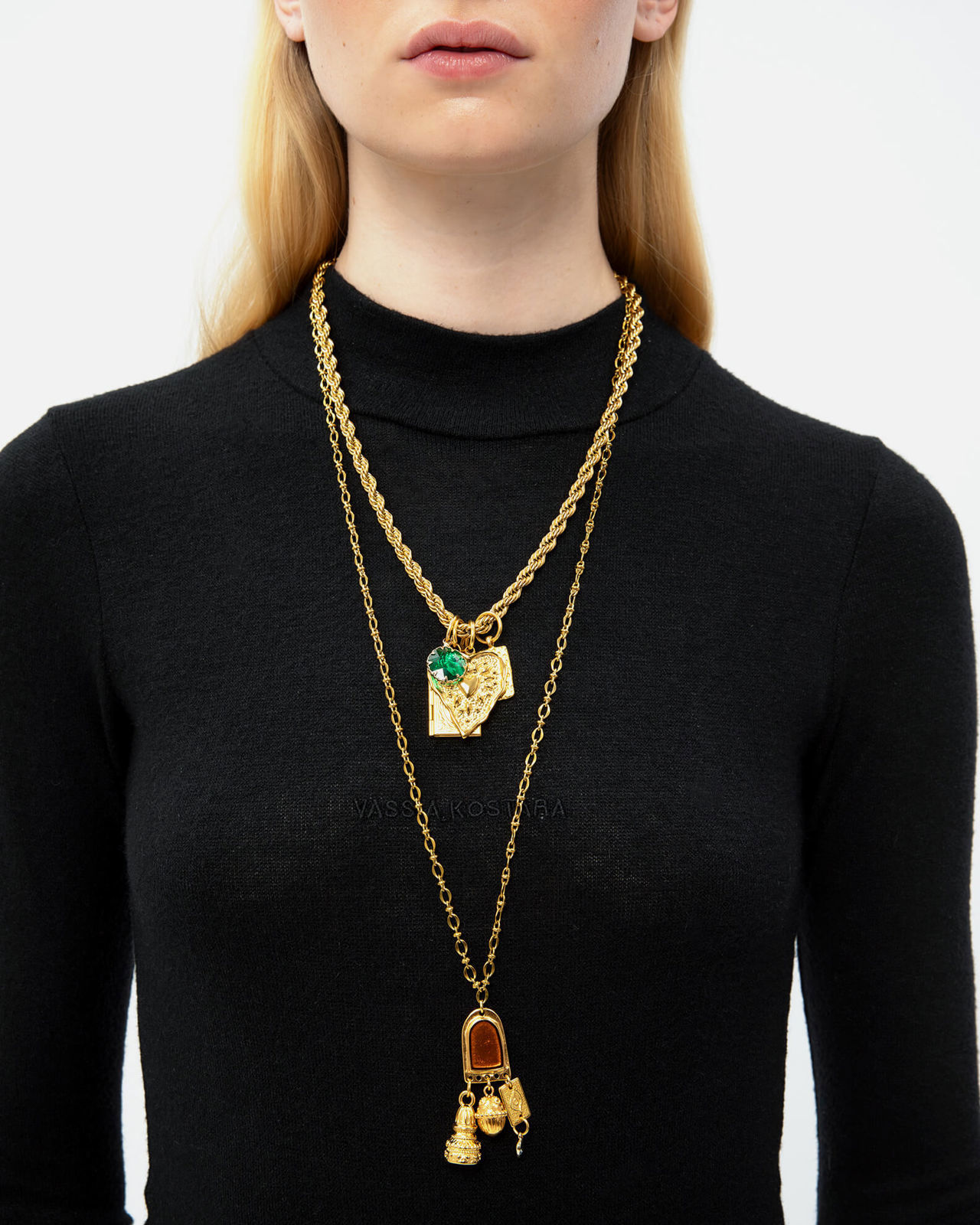 GOLD-PLATED LONG CHARM NECKLACE | Vassia Kostara